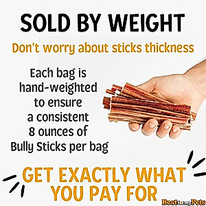 Best For My Pets Odor Free Bully Sticks, Long-Lasting Chews to Keep Puppies and Dogs Happily Busy, All-Natural Fully Digestible, 6-Inch Long, 8-Ounce Bag