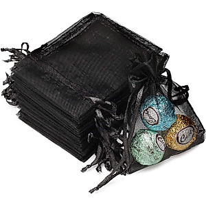 AKStore 100Pcs 2.8"x3.6"(7x9cm) Sheer Drawstring Organza Jewelry Pouches Wedding Party Christmas Favor Gift Bags (Black)