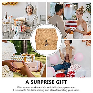 Straw Storages Baskets With Lid: Handwoven Wicker Storage Bins Square Household Organizer Boxes Shelf Wardrobe Organizer Case for Desktop Home Decoration