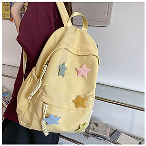 MININAI Y2K Aesthetic Backpack Preppy Backpack Cute Trendy Star Backpack Laptop Backpack Back to College Supplies (Yellow,One Size)