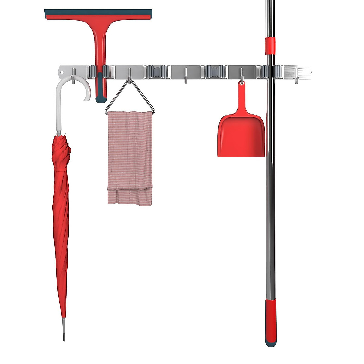 Mop and Broom Holder Wall Mount, Keep your Closet and Garage Tidy with a Heavy Duty Wall Mounted Mop and Broom Holder, - Utility Rack Laundry Room Organization and Storage Tool Rack Organizer Hooks