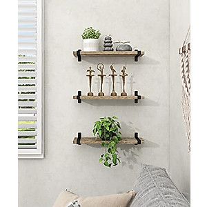 Gronda Floating Shelves Natural Wood Set of 3, Rustic Solid Wood Floating Shelves Wall Mounted Floating Bookshelves Farmhouse Wooden Wall Decor Wall Shelves for Bathroom Living Room Bedroom Kitchen