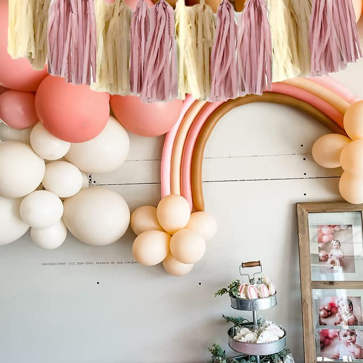 15 Pcs DIY Dusty Pink Tan Brown Nude Cream Tissue Paper Tassel Garland Party Streamer for Boho Rainbow Baby Shower Girls Birthday Bridal Shower Backdrop Nursery Garden Hanging Decoration