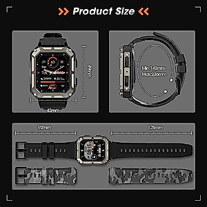 Rgthuhu Military Smart Watches for Men (Answer/Make Call), 100M Waterproof Rugged Smart Watch for Android Phones and iPhone, 1.9" Outdoor Sports Fitness Tracker with Heart Rate, Sleep Monitor, Black