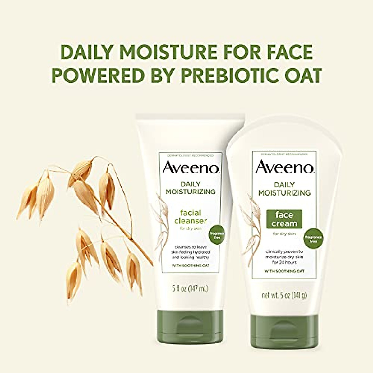 Aveeno Daily Moisturizing Facial Cleanser with Soothing Non-GMO Oat, Hydrating Face Washfor Soft & Supple Skin, Free of Parabens, Sulfates, Fragrance, Dyes & Soaps, 5 fl. oz, Pack of 3