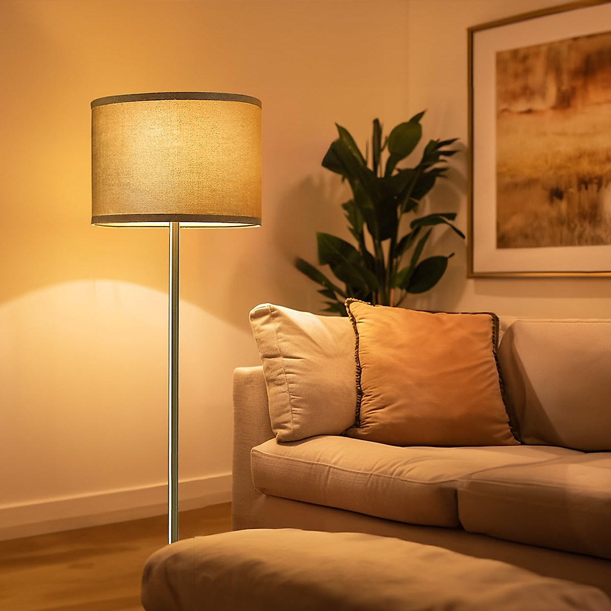 Oneach 61" Farmhouse Industrial Floor Lamp for Living Room Standing Floor Lamp Rustic Floor Lamps for Living Room Bedroom Tall Lamps with Foot Switch for Bedroom with Grey Linen Lamp Shade