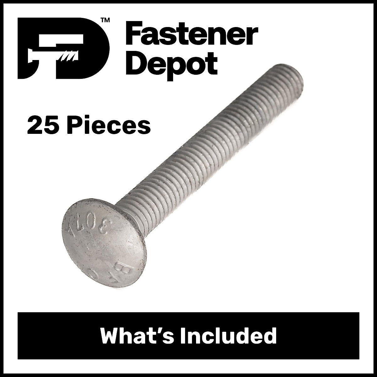1/2"-13 x 4-1/2" Hot Dipped Galvanized Carriage Bolt, Full Thread, Quantity 25 - by Fastener Depot, LLC