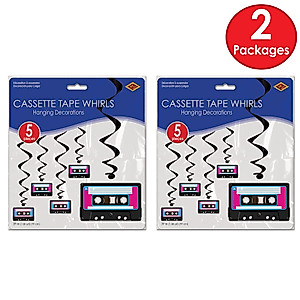 Beistle 10 Piece 80's Theme Cassette Tape Swirls 1980's Retro Hanging Whirl Decorations, 39", Multicolor