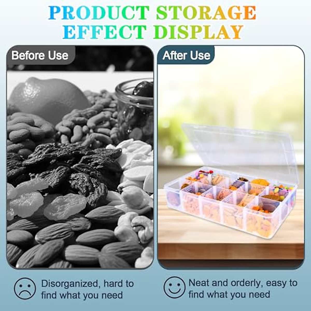 Hiitytin Snack Box Container with 15 Adjustable Compartments Multi Snack Container Divided Organizer Box for Travel School Picnics