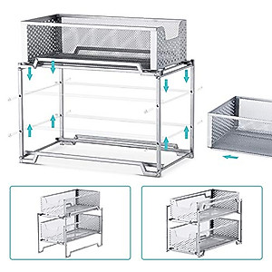 Bextsware Auledio Stackable 2 Tier Under Sink Cabinet Organizer with Sliding Storage Drawer, Silver