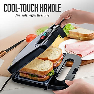 OVENTE Electric Panini Press Grill with Nonstick Plates, LED Indicator Lights, Thermostat Control, Cool Touch Handle, Compact Sandwich Maker Perfect for Cooking Breakfast, Snacks & More, Black GP0401B