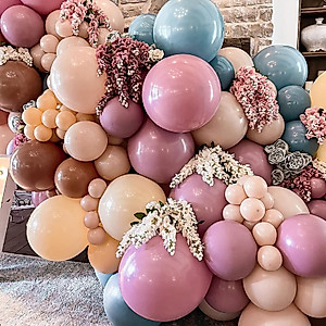 Dusty Pink Blush Balloon Garland Arch Kit,Double-Stuffed Dusty Pink Nude Coffee Blue Balloons for Birthday Bridal Baby Shower Wedding Party Decorations