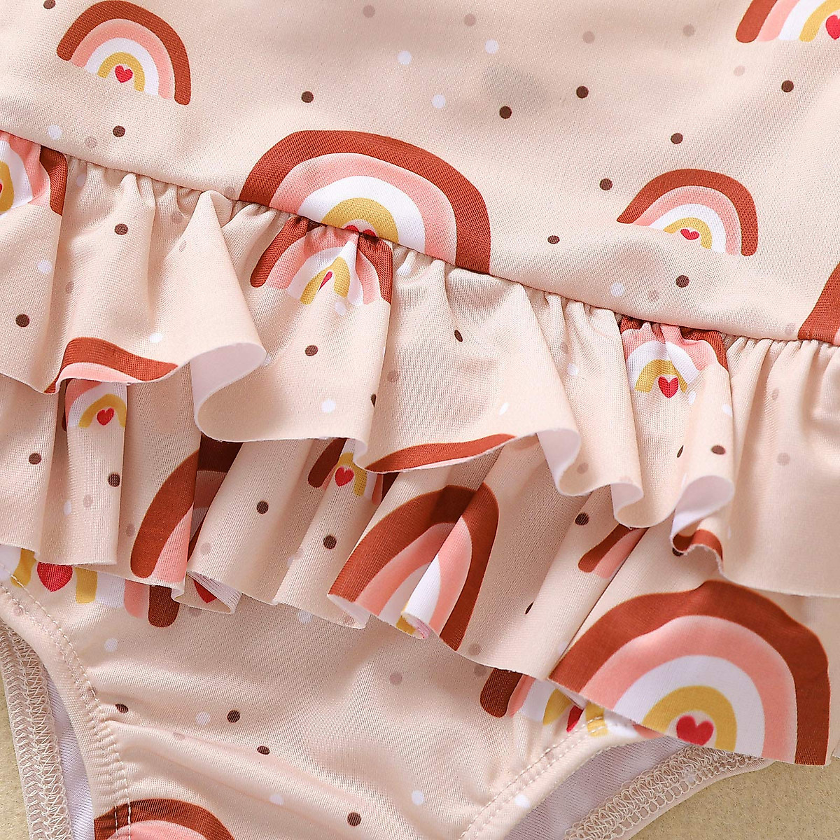 Newborn Baby Girls Rainbow Swimsuit Sleeveless Ruffle Swimwear One Piece Bikini Bathing Suit 0-3Y (Beige, 0-6M)