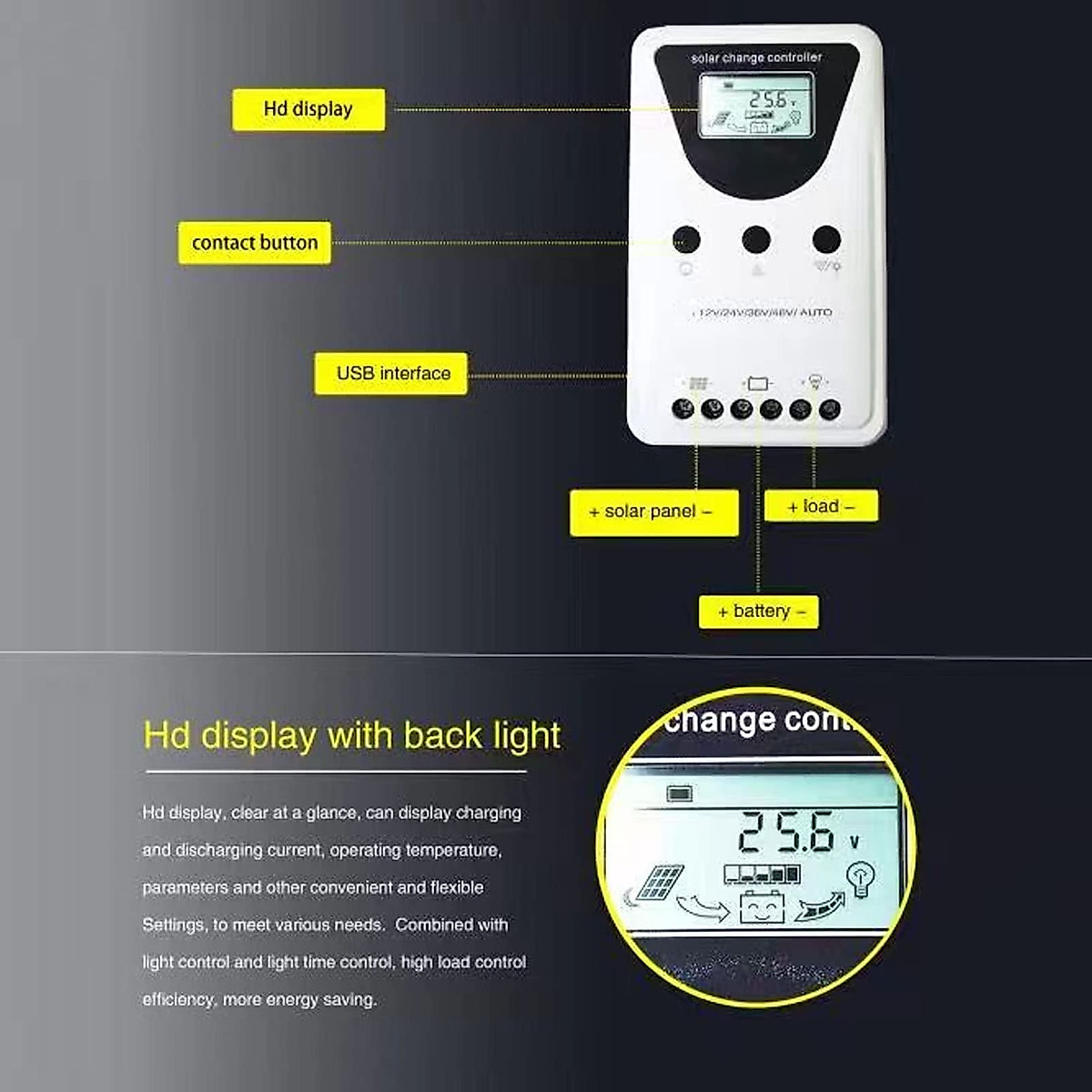 GOWENIC Solar Controller, MPPT Solar Controller Automatic Detection System 12V / 24V / 36V / 48V DC Auto, Solar Panel Regulator, 4 Stage Safe Charging(100A)