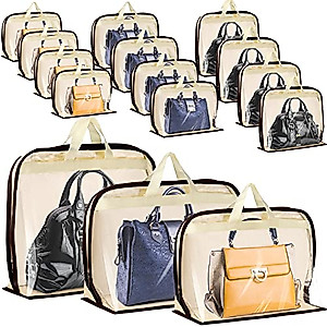 15 Pcs Clear Dust Bags for Handbags Purse Storage Organizer 3 Sizes Clear Handbag Organizer Purse Dust Cover Closet Hanging Bag with Zipper and Handle for Closet Handbags Purses