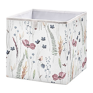 Kigai Wildflower Cube Storage Bins - 11x11x11 In Large Foldable Storage Basket Fabric Storage Baskes Organizer for Toys, Books, Shelves, Closet, Home Decor