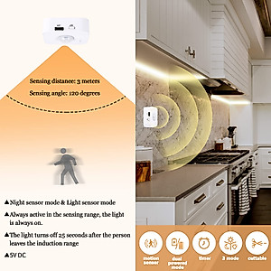 Motion Sensor LED Light Strip with Dual Power Supply and Auto Shut-Off Timer, Night Light, 9.84ft Motion Activated Waterproof LED Strip Light for Kitchen, Cabinet, Bedroom, Shelf, Bed Warm White 2700K