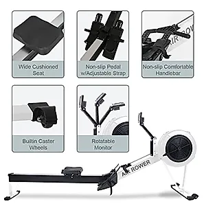 Oarlike Air Resistance Rowing Machine 10 Level Adjustable Resistance Air Rower with LCD Monitor Foldable Exercise Fitness Equipment for Home Gym Office Use