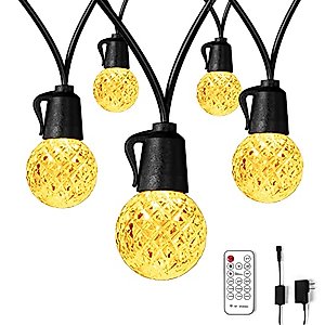 VIZTY Outdoor LED String Lights 48FT IP65 Waterproof LED Patio String Lights with 20 Pcs G40 Warm White Dimmable Bulbs Remote Control Decorative Hanging Light for Outside Balcony Porch Bistro Garden