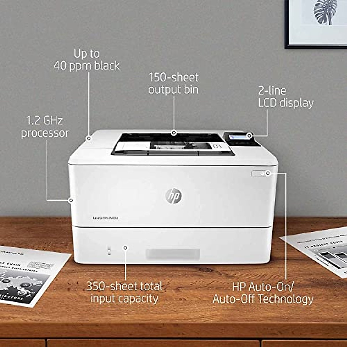 HP Laserjet Pro M404n Black and White Single-Function Wired Laser Printer, White - Print only - 2-line LCD Display, 40 ppm, 4800 x 600 dpi, Ethernet, Hi-Speed USB, Cbmoun Printer_Cable