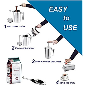 Mixpresso Stainless Steel French Press Coffee Maker 27 Oz 800 ml, Double Wall Metal Insulation Coffee Press &Tea Brewer Easy Clean, And Easy Press, Strong Quality Coffee Press (Stainless Steel)