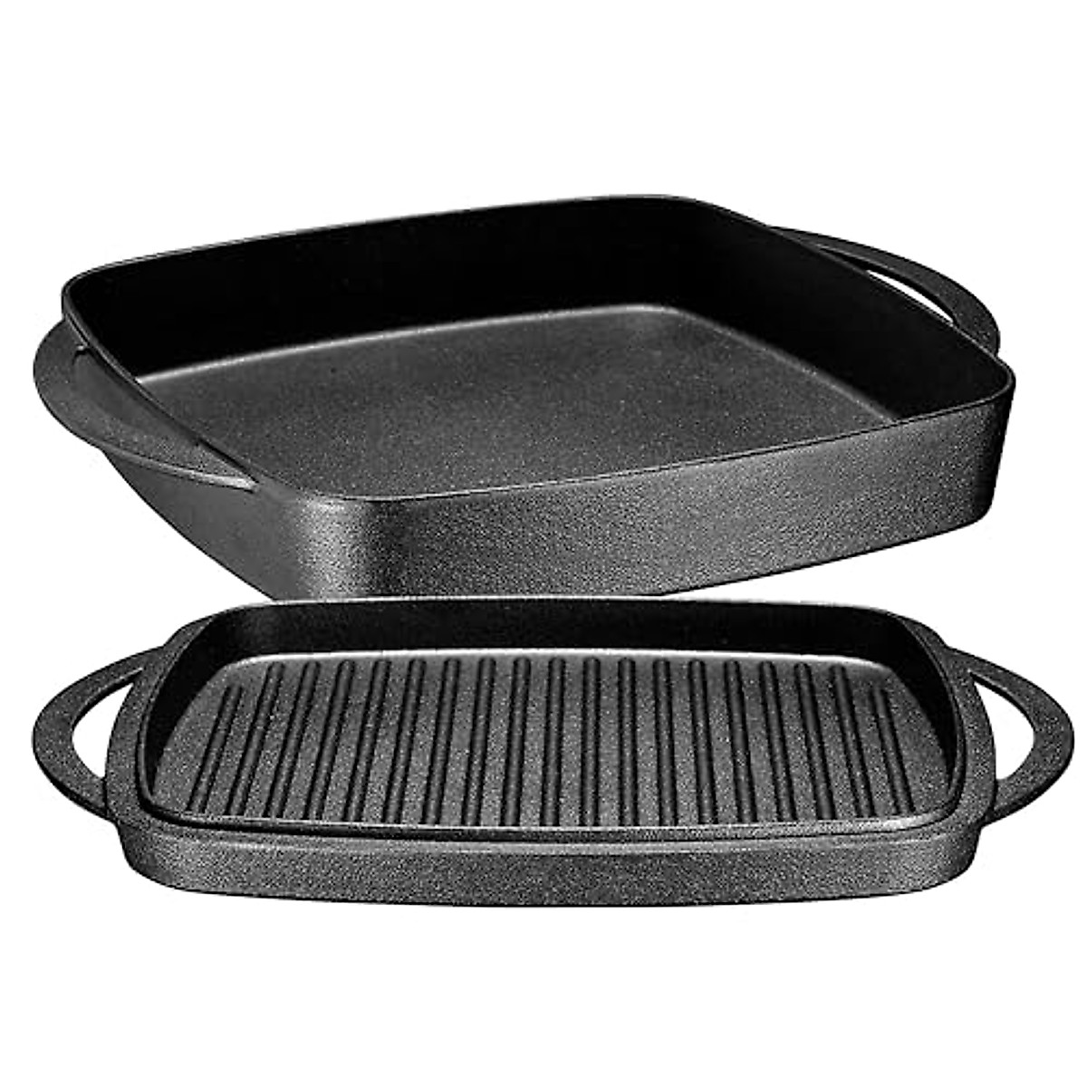 Bruntmor 2-in-1 Pre-seasoned Square Cast Iron Dutch Oven With Dual Handles, Non stick Pan with Grill, Casserole Dish with Lid for Braising Dishes, Crock Pot Covered With Cast Iron, Oven Safe Skillet