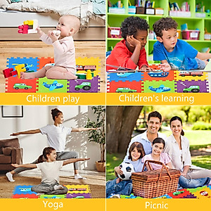 PLAY 10 Baby Play Mat, Foam Playmat for Babies, Kids Play Mat, Foam Floor Tiles 34×34 9 Pieces Vehicle Puzzle Mat
