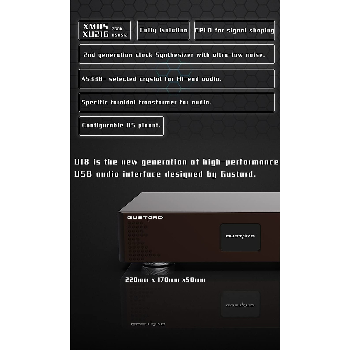 GUSTARD U18 DDC USB Digital Interface DSD512 PCM768Khz XU216 K2 Fully Isolation AS338 Hi-End Crystol IIS USB Audio Interface (Silver)