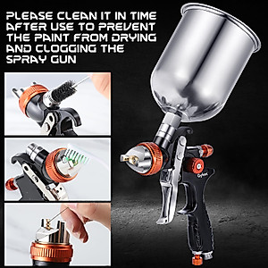 Gyfent Spray Paint Gun Set, HVLP Auto Paint Gun Air Paint Spray Gun with 3 Spray Gun & 1/1.3/1.7/2.5mm Nozzles & 4 Kettles & Pressure Gauge for Car Automotive Furniture DIY House Painting