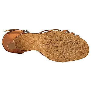 Very Fine Dancesport Shoes - Ladies' Salsa, Latin, Rhythm Ballroom Dance Shoes SERA6005 Dark Tan Satin & Heel Protectors (3" Heel, Size 5.5)