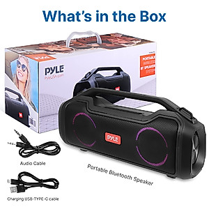 Pyle Wireless Portable Bluetooth Boombox Speaker - 40W 2Ch Waterproof Rechargeable Speaker Loud Stereo System w/ Google Assistant / Siri Voice Control, TWS Function, Micro SD, RGB Lights - PBMKRG155