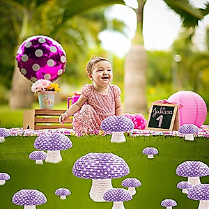 3Pcs Purple Large Mushroom Shaped Paper Lanterns for Forest Jungle Wonderland Themed Birthday Party Decor Hanging 3D Mushroom Ornament Backdrop for Fairy Baby Shower Nursery Garden Wedding Decorations