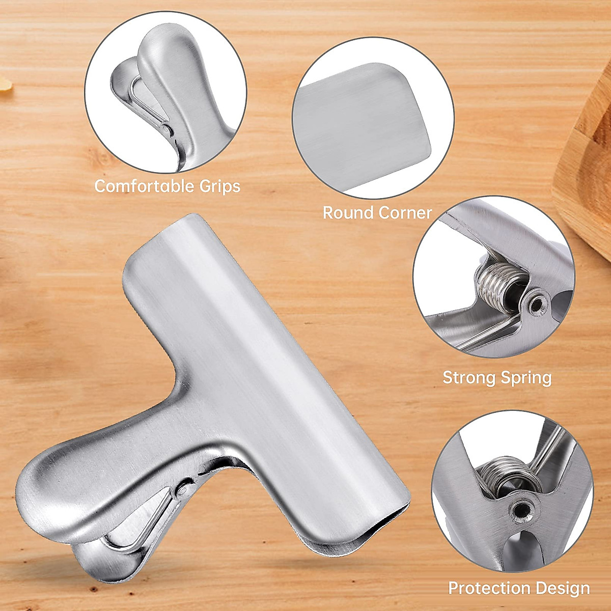 12 Pack Stainless Steel Chip Bag Clips,Chip Clips 3 Inch Wide,Metal Food Bag Clips Heavy Duty,Round Edge Air Tight Seal Grips on Coffee Food Bread Bags,Food Clips for Office Kitchen Home (Silver)