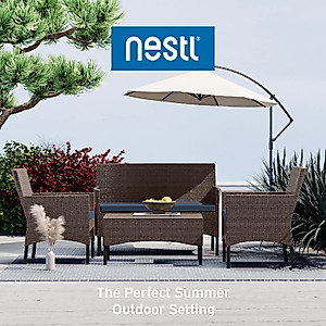 Nestl Outdoor Patio Furniture Sofas, Standard, Brown Base/Navy Blue Cushions