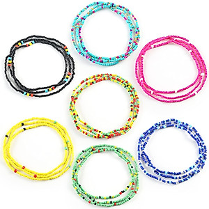 Colorful Waist Beads Body Jewelry Body Chain Fashion Belts Belly Beads, Bead Jewelry, Belly Chains, Waist Chain Jewelry for Women and Girls,7 Pieces