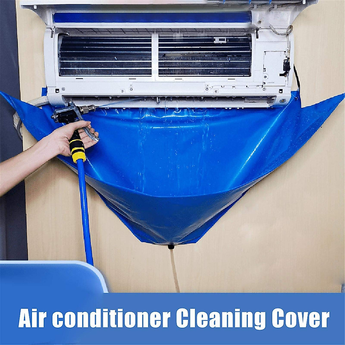 Air Conditioner Cleaning Cover, Waterproof Air Conditioner Cleaning Dust Protection Cover Bag with Water Pipe, Double-Sided Waterproof Oxford Fabric for Air Conditioners Below 1.5P