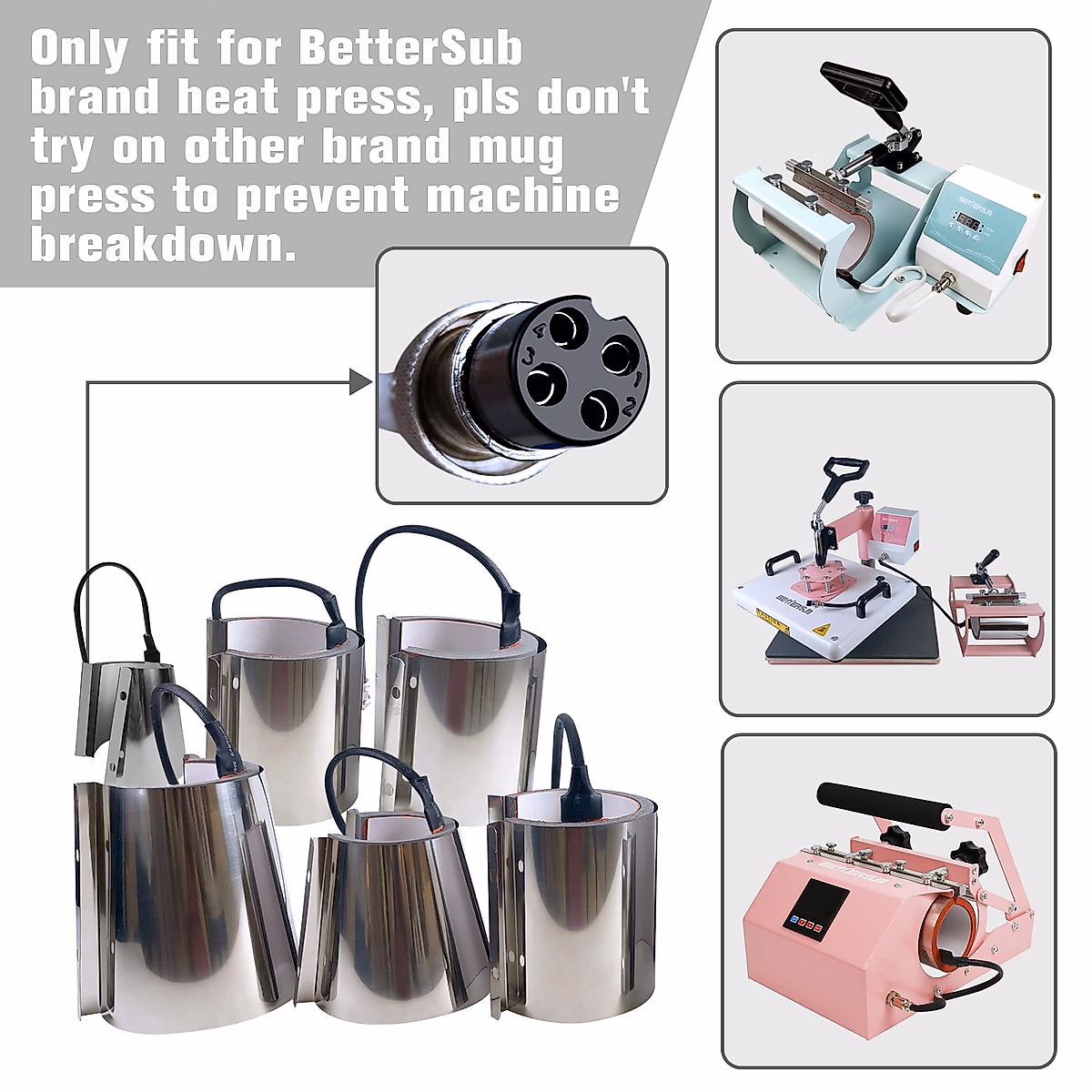 BetterSub Mug Cup Press Heating Transfer Attachment Silica Gel 110V for Heat Press Machine Transfer Sublimation Conical 3oz Shot Glass