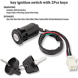 4 Wires Ignition Switch Key with Cap+3 Function Left Starter Switch Assembly for 50cc 70 cc 90cc 110 cc 125cc 150cc TaoTao SUNL Chinese ATV Quad 4 Wheeler 125cc Apollo Dirt Bike Scooter Parts