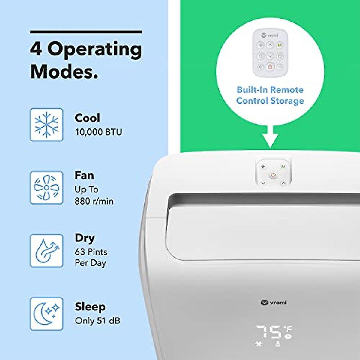 Vremi 10000 BTU Portable Air Conditioner - Easy to Move AC Unit for Rooms up to 250 Sq Ft - with Powerful Cooling Fan, Reusable Filter, Auto Shut Off (6250 BTU New DOE)