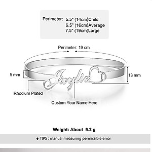 Personalized Name Bangle Bracelets with Love Heart Bracelets for Girls Girlfriend Women Custom Made with Any Names (silver)