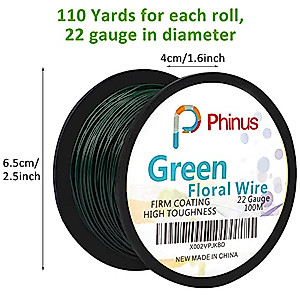 Floral Wire, 110 Yards 22 Gauge Green Florist Wire, Flexible Green Wire Paddle Wire for Crafts, Christmas Wreaths Tree, Garland and Floral Flower Arrangements