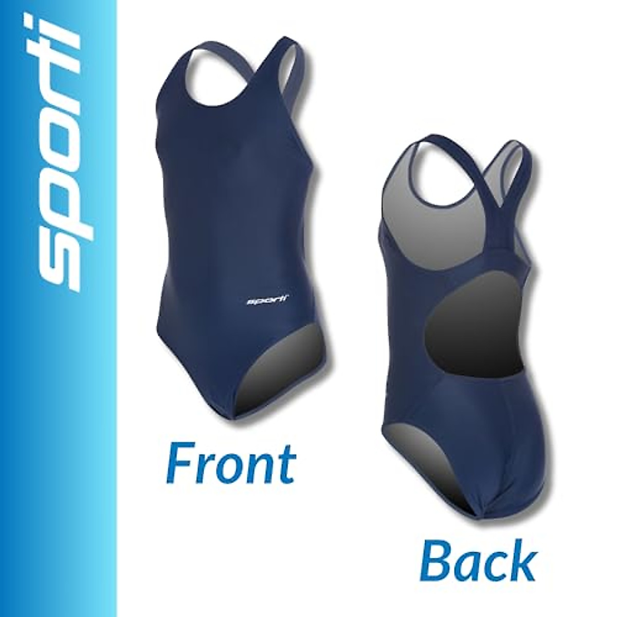 Sporti Solid Wide Strap One Piece Swimsuit Youth (22-28) - Navy - 26Y