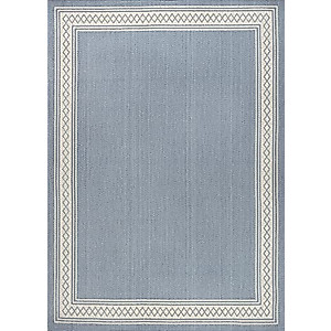 JONATHAN Y SMB207C-3 Lucia Classic Diamond Border Indoor Outdoor Area-Rug, Farmhouse, Traditional, Solid Easy-Cleaning,Bedroom,Kitchen,Backyard,Patio,Non Shedding, Blue/Cream, 3 X 5