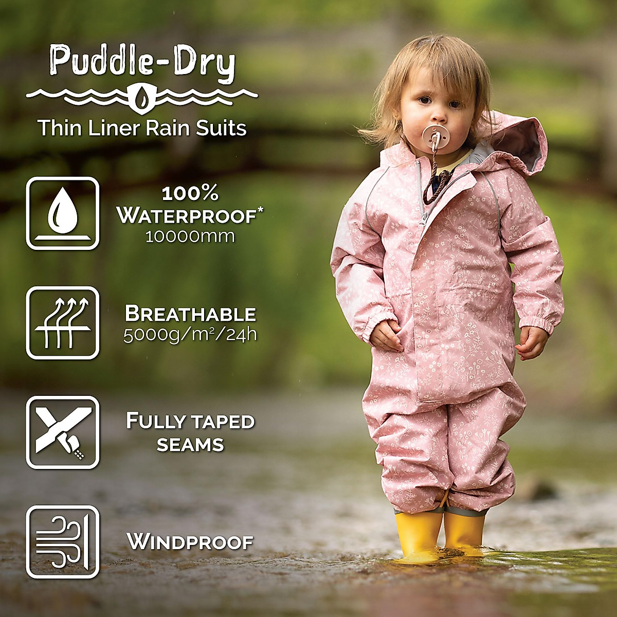 JAN & JUL Toddler Rain Suit for Baby Girls with Waterproof Shell (Puddle-Dry: Watermelon Pink, Size: 2 Years)