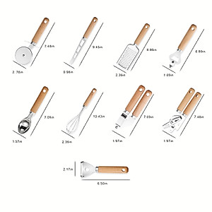 Bapocsc 9 pcs Kitchen Gadgets & Kitchen Tool Gift Set Kitchen Essentials(Can opener,Ice scream scoop,Peeler,Pizza cutter,Garlic press,Cheese grater,Whisk,Cheese knife,Bottel opener)