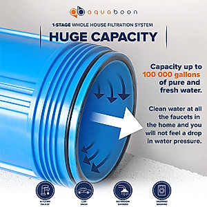 Whole House Water Filter System Housing 10 x 4.5"" for Well Water - w/Wrench, Bracket & Pressure Gauge & Release (1" Port) and String Wound Sediment Filter - Compatible with Pelican Water THD-BB10