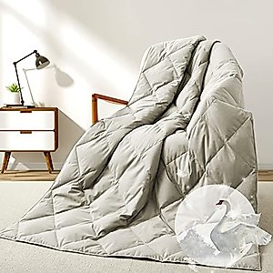 Natural Goose Down Throw Blanket for Couch,Bed Comforter,Sofa Blanket Throw,Outdoor Blanket,Lightweight Down Comforter with Peach Skin Fabric,Reversible Lap Down Blanket Gifts,50"X70",Beige Blanket