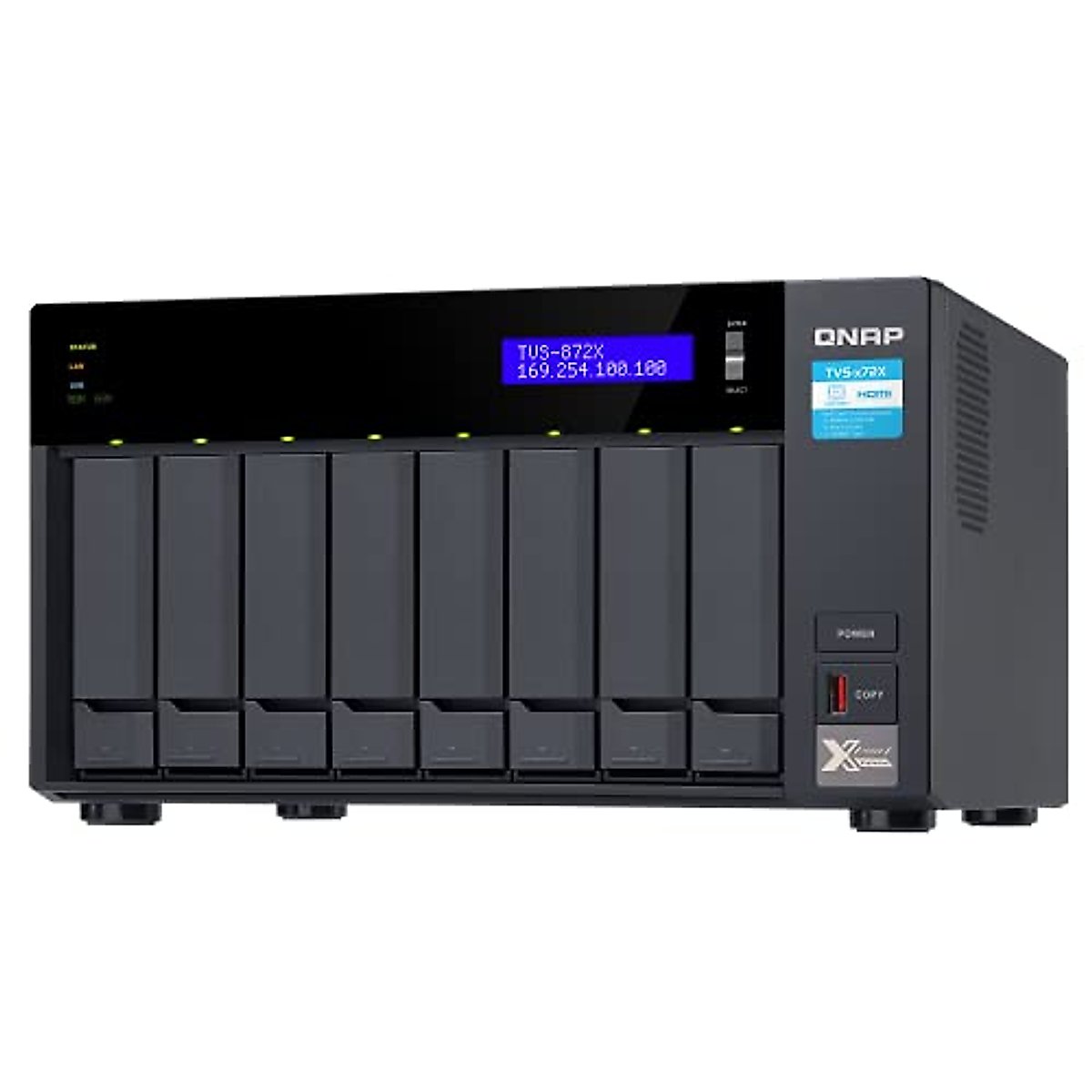 QNAP TVS-872X-i5-8G-US Desktop 8-bay NAS/iSCSI IP-SAN, Intel® Core™ i5 6-Core Processor, 8GB DDR4 RAM, 10GbE*1 (BASE-T), 1GbE*2