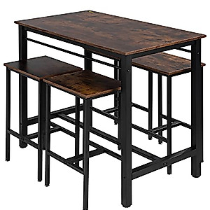 VEVOR Bar Table and Chairs Set 47" Pub Table Set with 4 Bar Stools Kitchen Dining Table and Chairs Set for 4 Iron Frame Counter Height Dining Sets for Home, Kitchen, Living Room