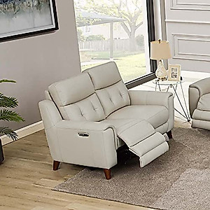 Hydeline Torino Zero Gravity Power Recline and Headrest Top Grain Leather Loveseat with Built-in USB-Ports, Vanilla